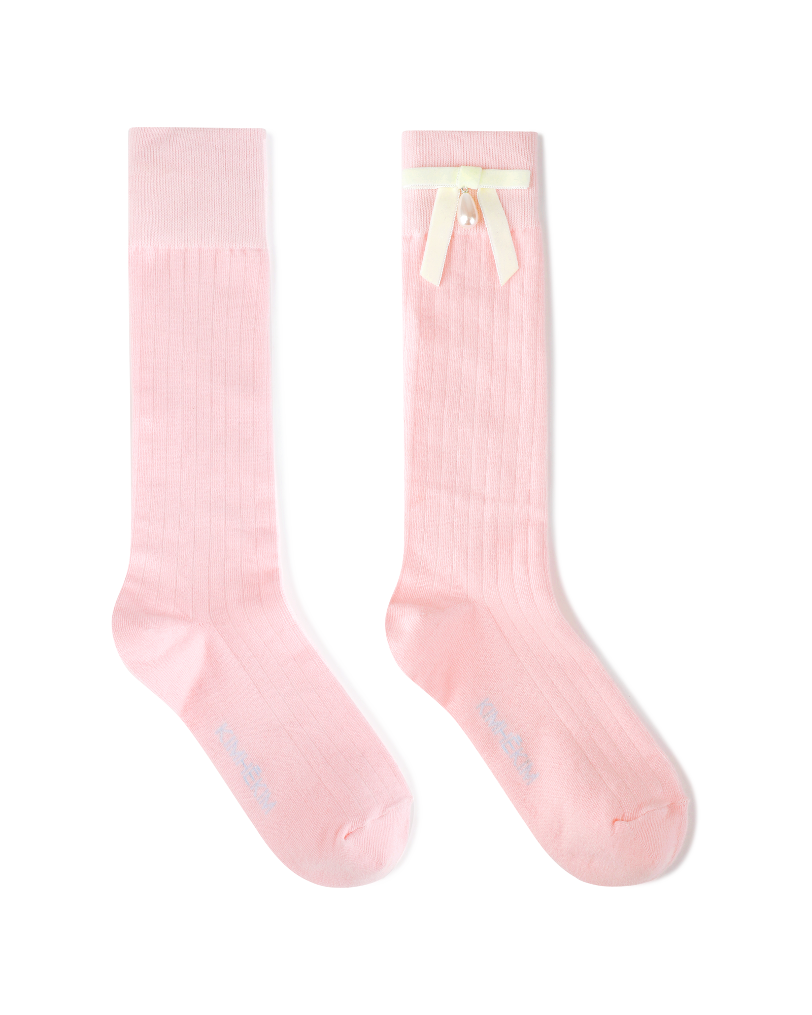 KIMHEKIM | Pearl Ribbon Detail Cotton -Blended Knee-High Socks (Pink)